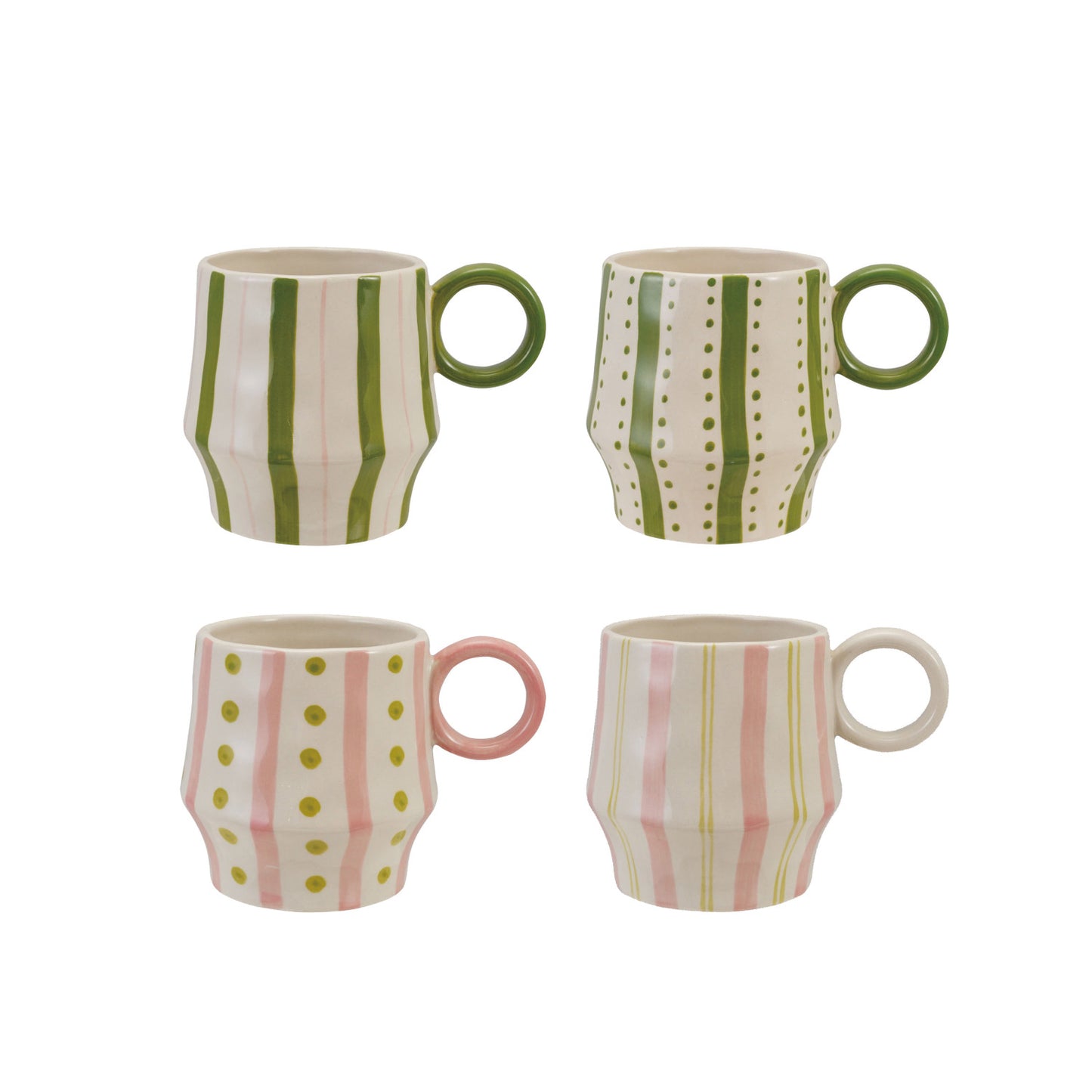16 oz. Hand-Painted Stoneware Mug with Striped Pattern, 4 Styles ...